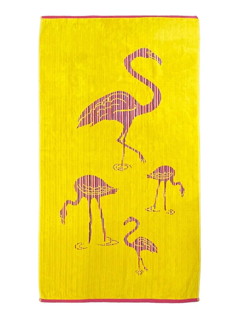 Serviette de plage éponge velours Jacquard Rialto75x150 - Jaune - Kiabi - 14.90€