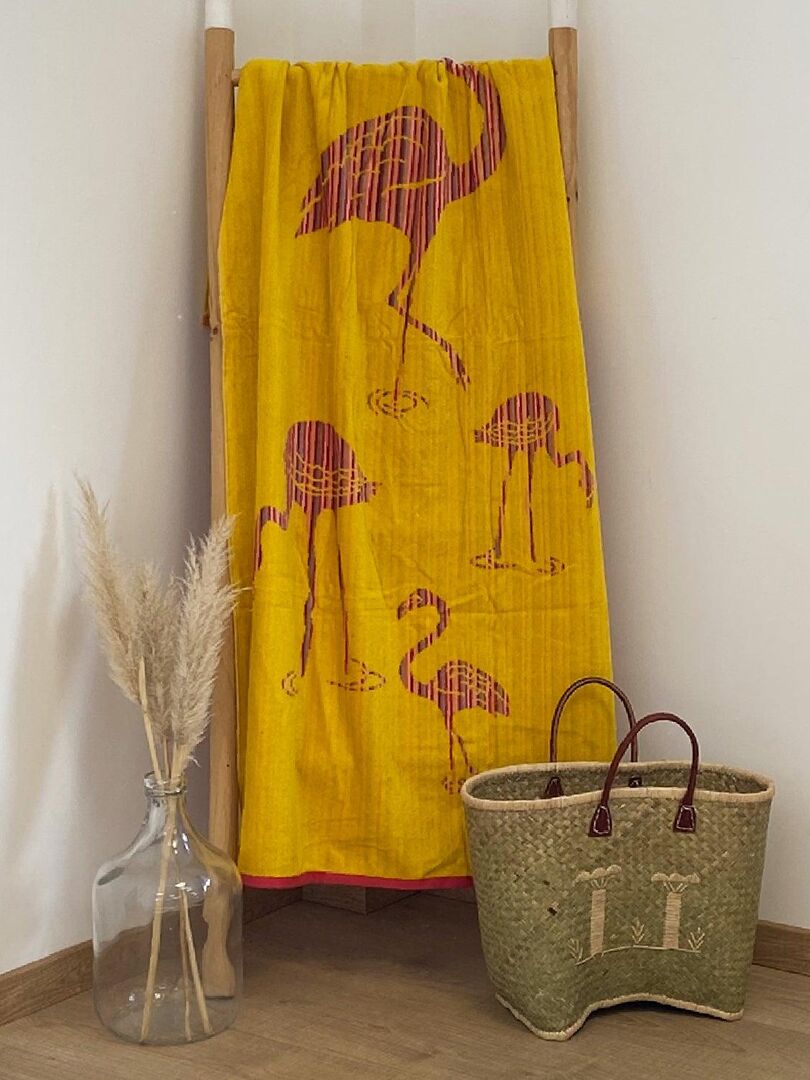 Serviette de plage éponge velours Jacquard Rialto75x150 - Jaune - Kiabi - 14.90€