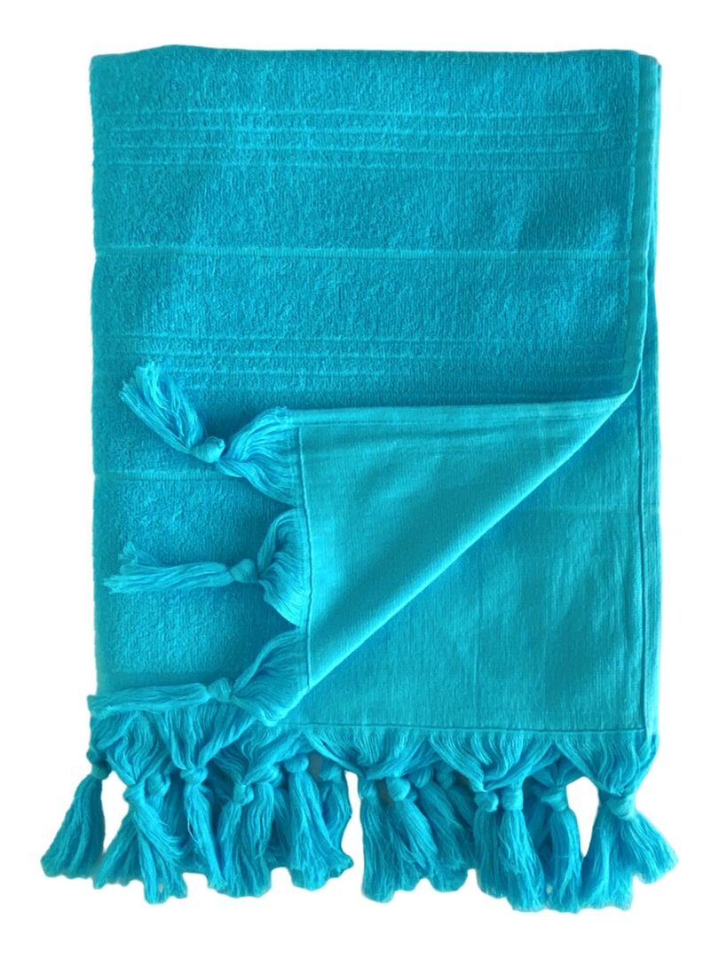 Serviette de plage Hammam éponge Turquoise 140x180 330g/m² - Bleu azur - Kiabi - 19.90€