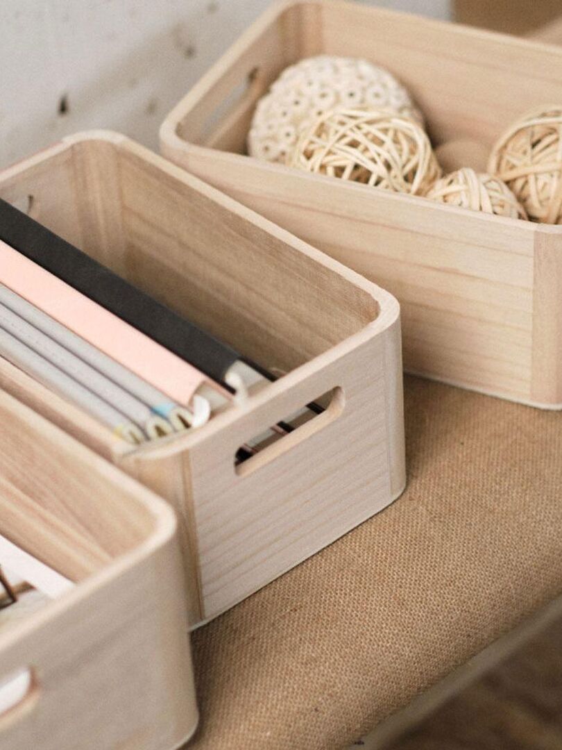 Set de trois caisses en bois - Beige - Kiabi - 19.14€