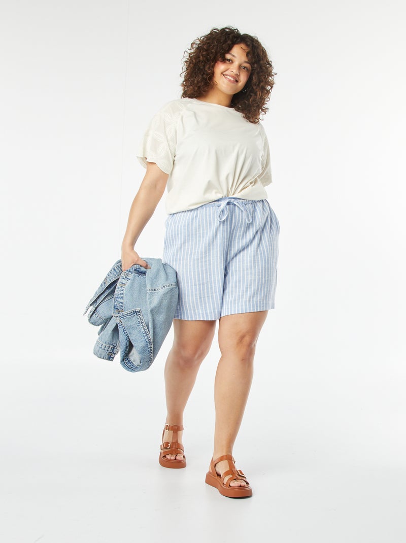 Short à rayures avec taille élastiquée - Bleu - Kiabi - 9.90€