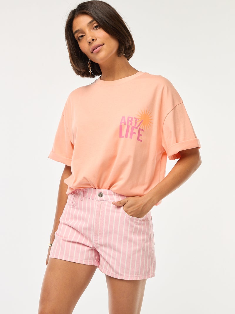 Short à rayures - Rose - Femme - 18.00€ - Kiabi