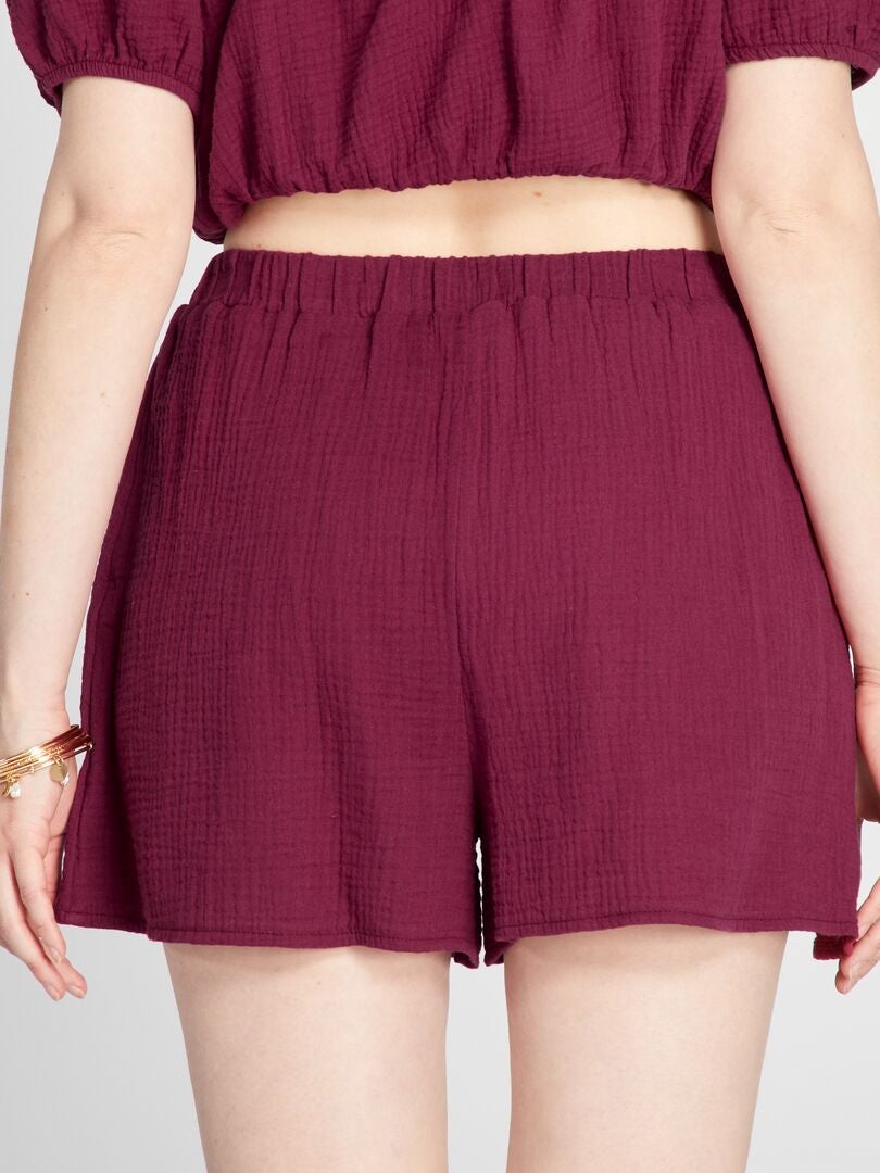 Short en double gaze de coton - Rouge - Kiabi - 18.00€