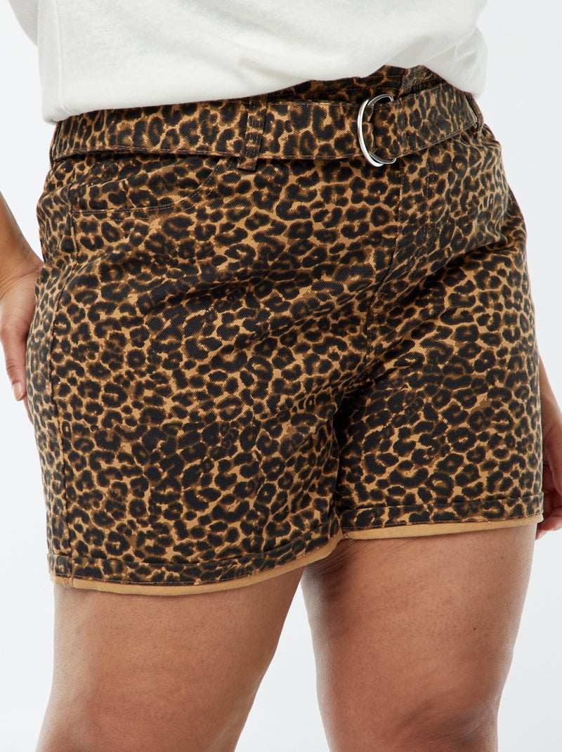 Short en jean taille haute avec ceinture - Beige - Grandes tailles ...
