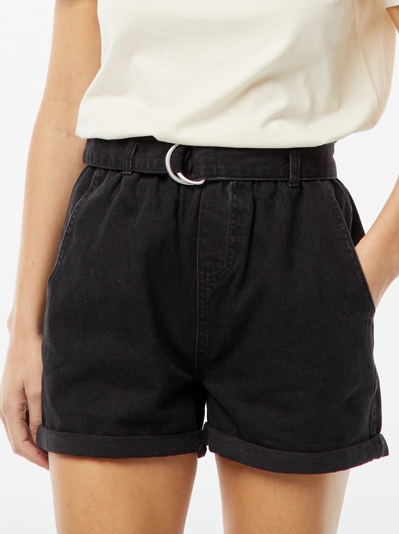 Short en jean taille haute - NOIR - Femme - 12.00€ - Kiabi