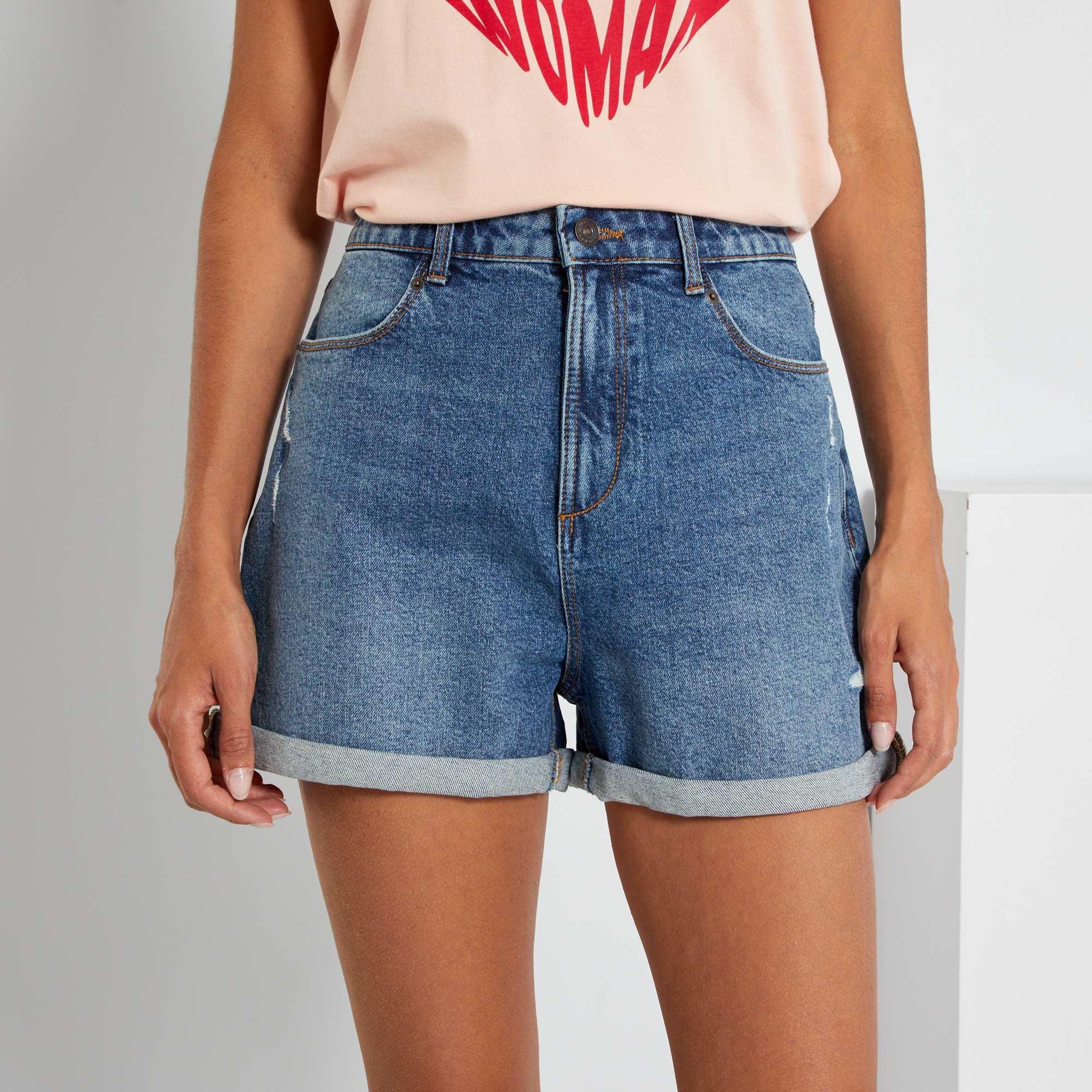 Short en jean taille haute femme - blanc - Kiabi - 15,00€