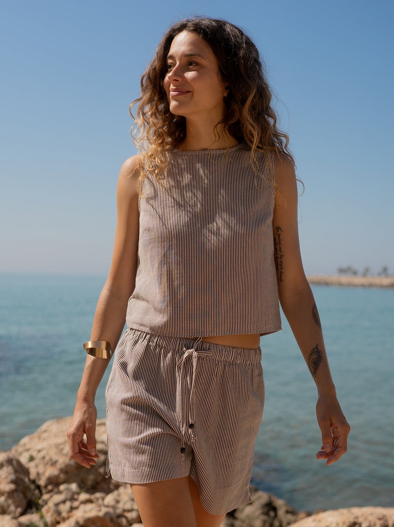 Short en lin mélangé - Marron - Femme - 10.50€ - Kiabi