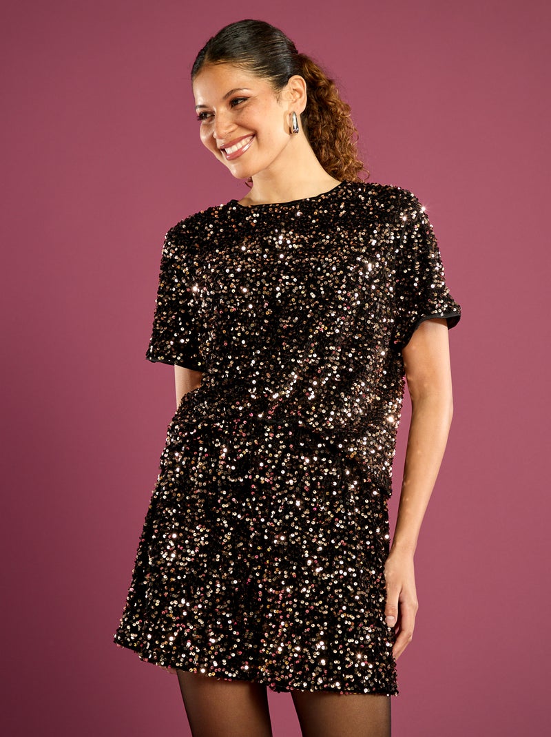 Short fluide de fêtes à sequins - Doré - Femme - 18.00€ - Kiabi
