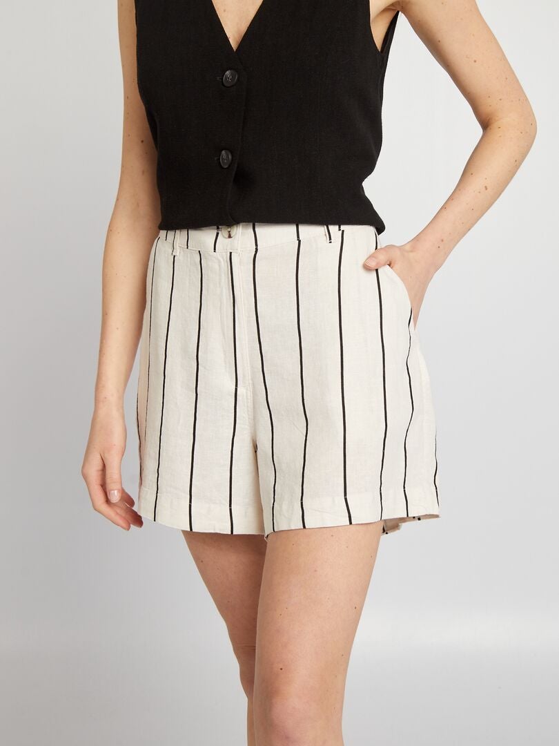 Short rayé en lin mélangé - Beige - Kiabi - 18.00€