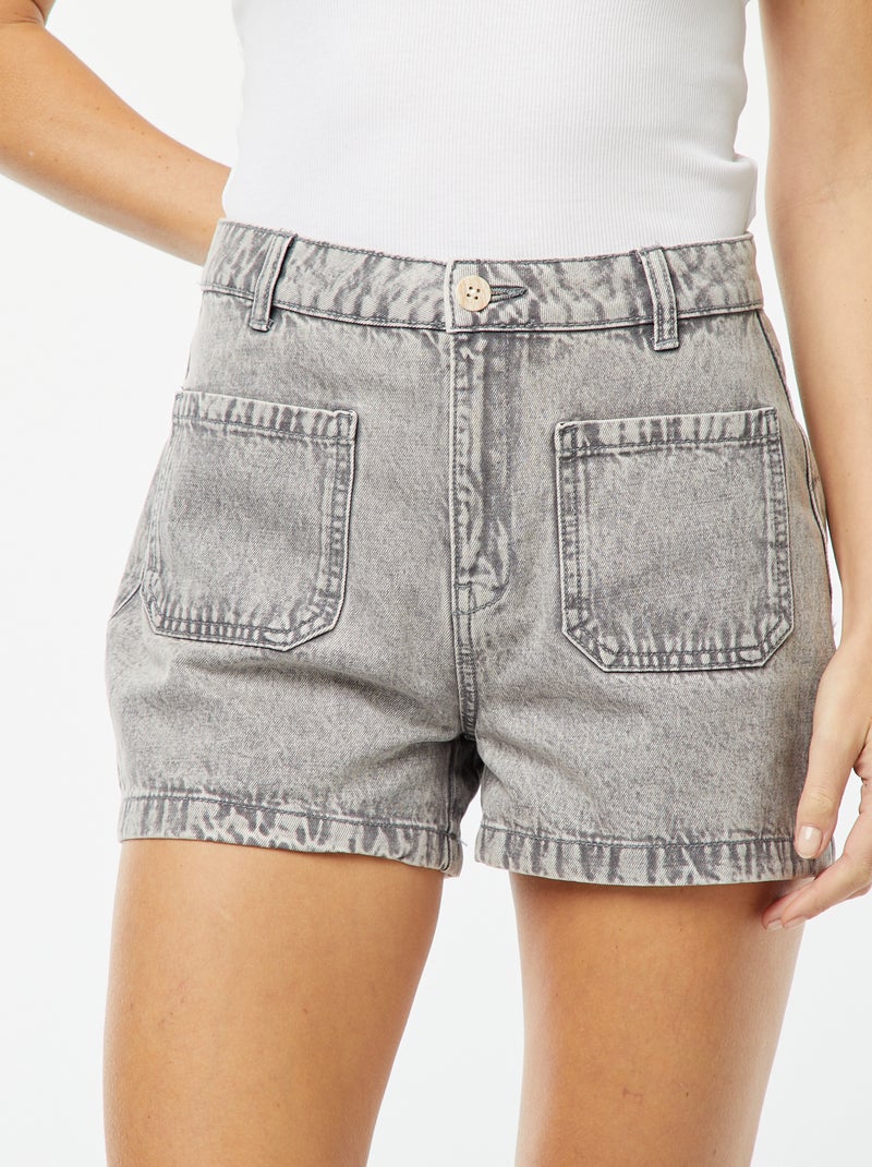 Short taille haute en jean avec 4 poches plaquées - Gris - Femme - 12. ...