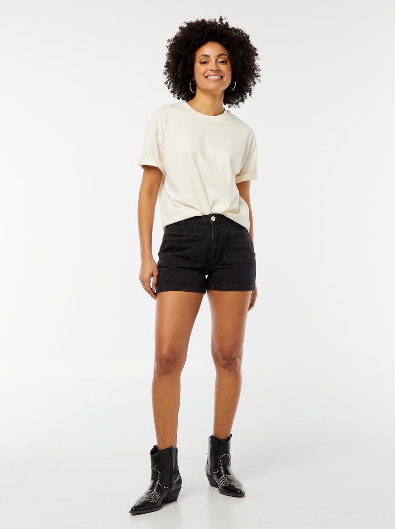 Short taille haute en jean avec 4 poches plaquées - Noir - Femme - 12. ...