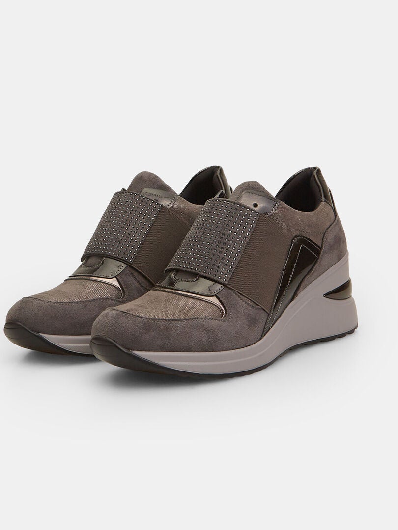Sneakers avec semelle compensée et bande et strass BATA - Gris - Kiabi ...