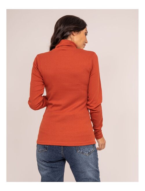 Pull rouge col roule femme