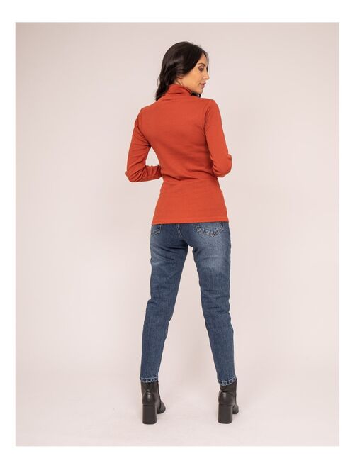 Pull rouge col roule femme