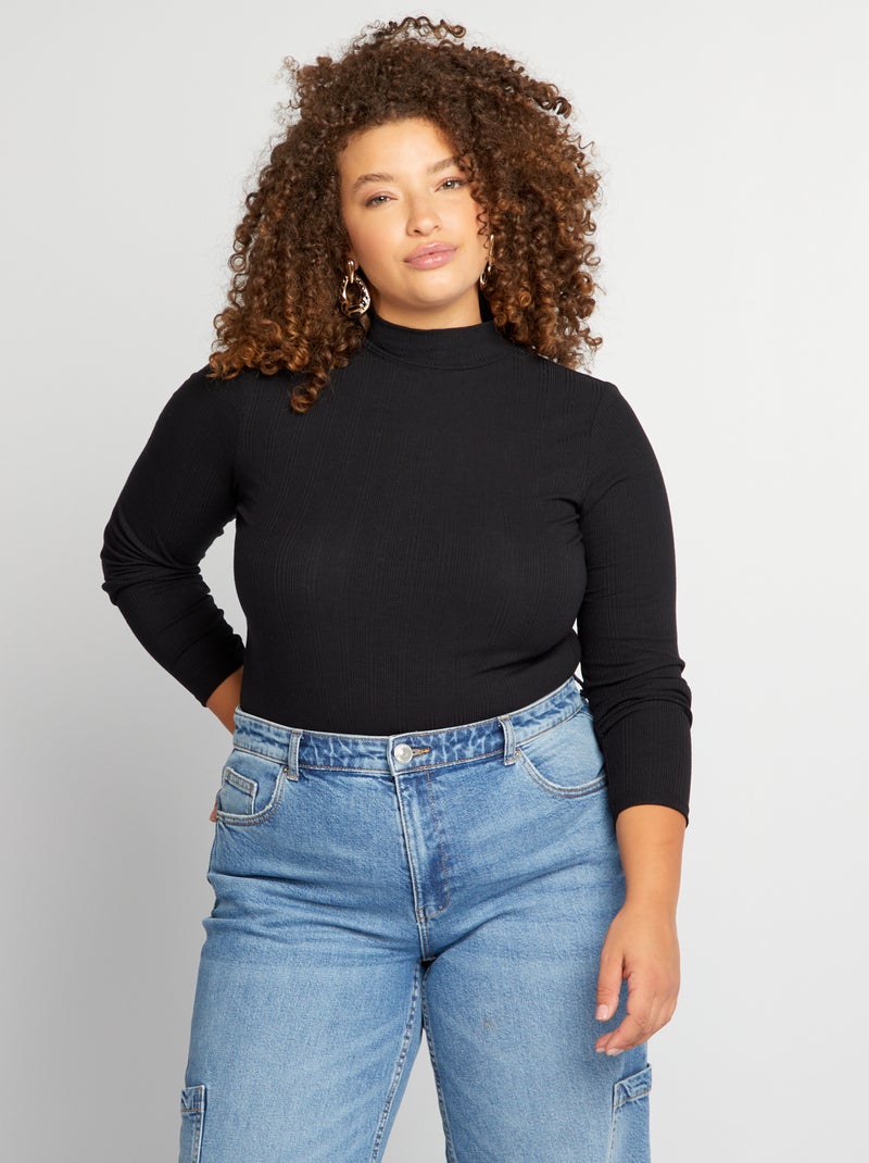 Sous-pull côtelé - noir - Grandes tailles - 12.00€ - Kiabi