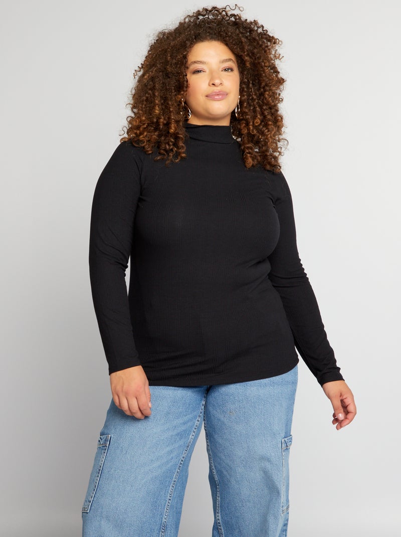 Sous-pull côtelé - noir - Grandes tailles - 12.00€ - Kiabi