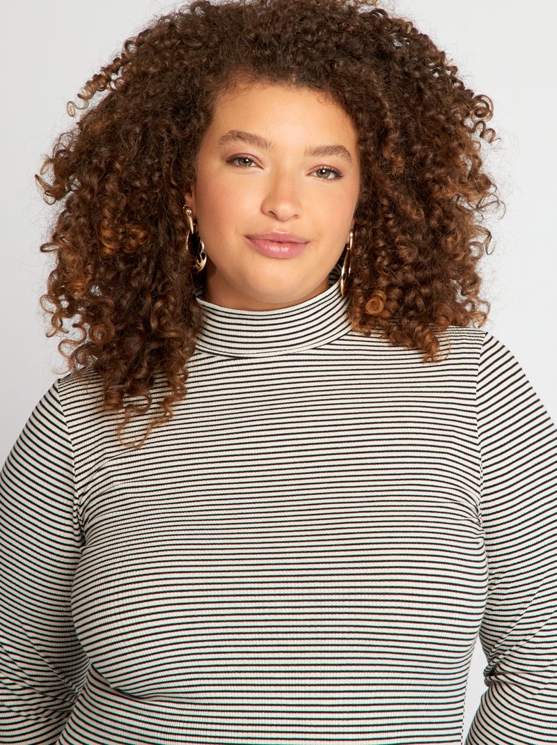 Sous-pull côtelé - Noir/blanc - Grandes tailles - 12.00€ - Kiabi
