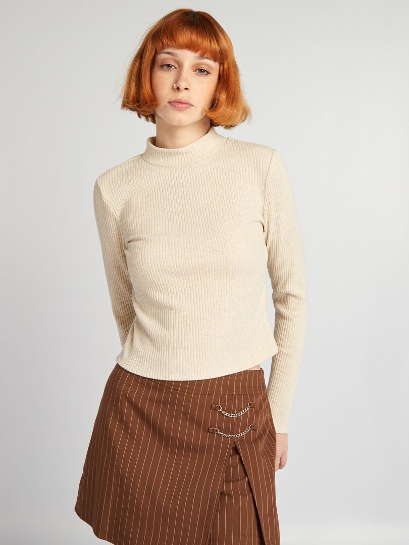 Sous-pull court côtelé - Beige - Kiabi - 10.00€