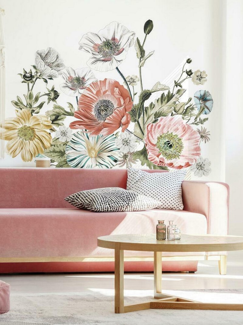 Sticker mural géant Pavot Floral Vintage - Rouge - Enfant - 84.00€ - Kiabi