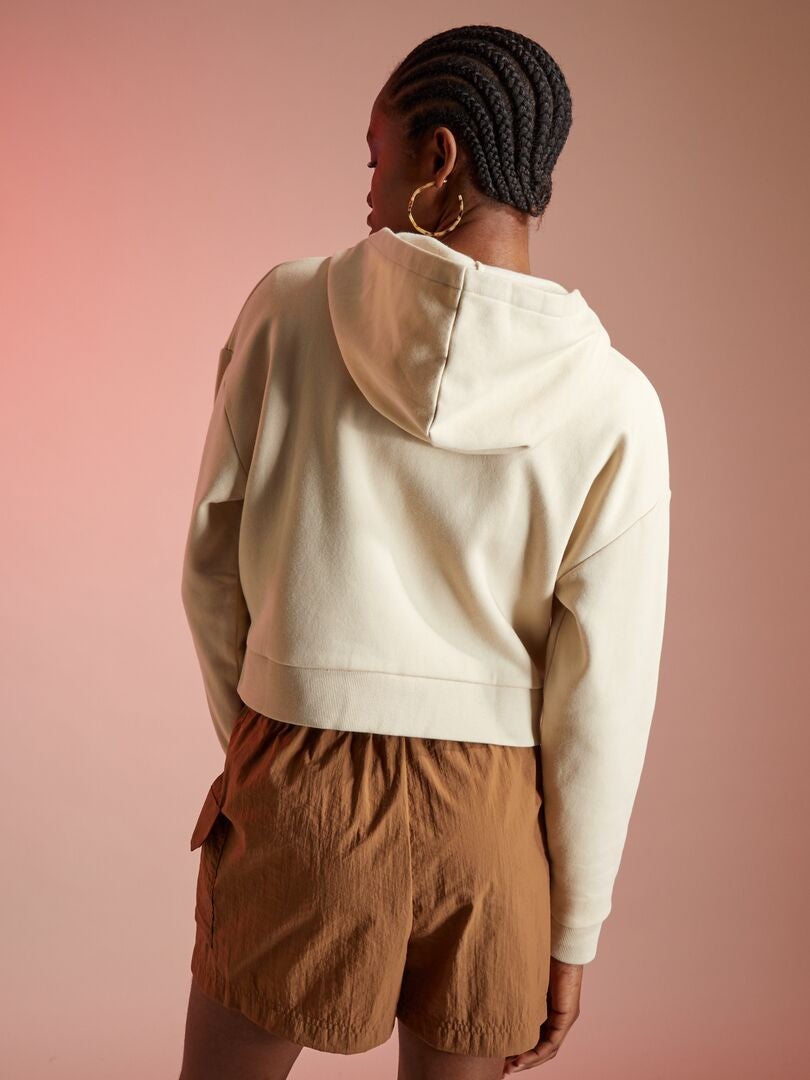 Sweat à capuche crop top - beige - Kiabi - 6.00€