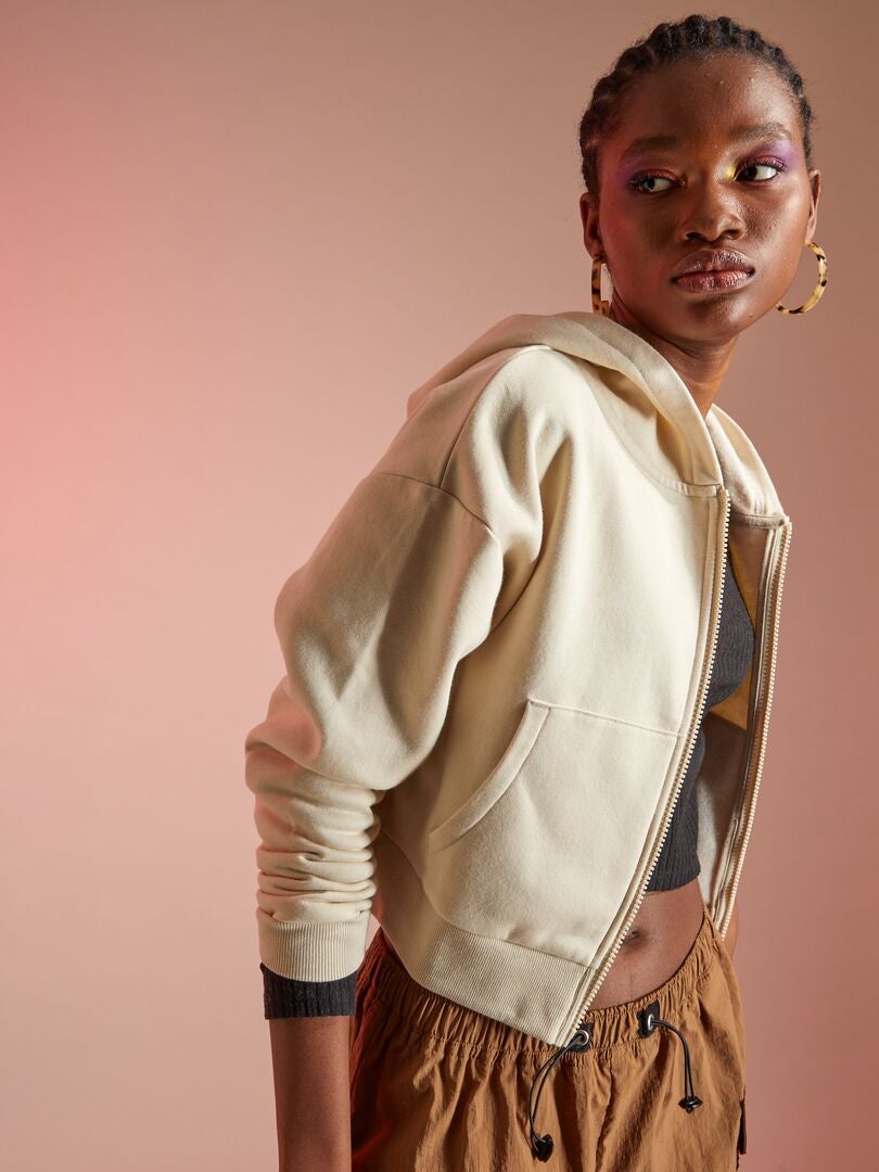 Sweat à capuche crop top - beige - Kiabi - 6.00€
