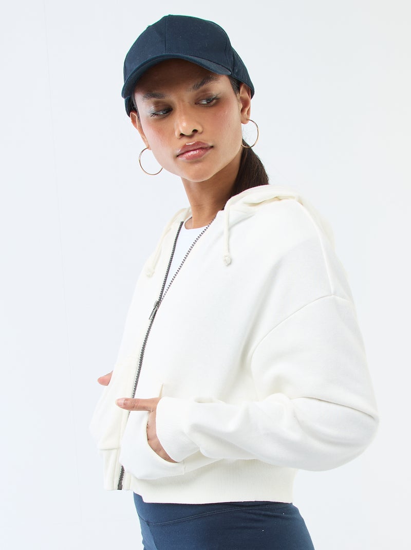 Sweat à capuche crop top - Blanc - Femme - 12.00€ - Kiabi
