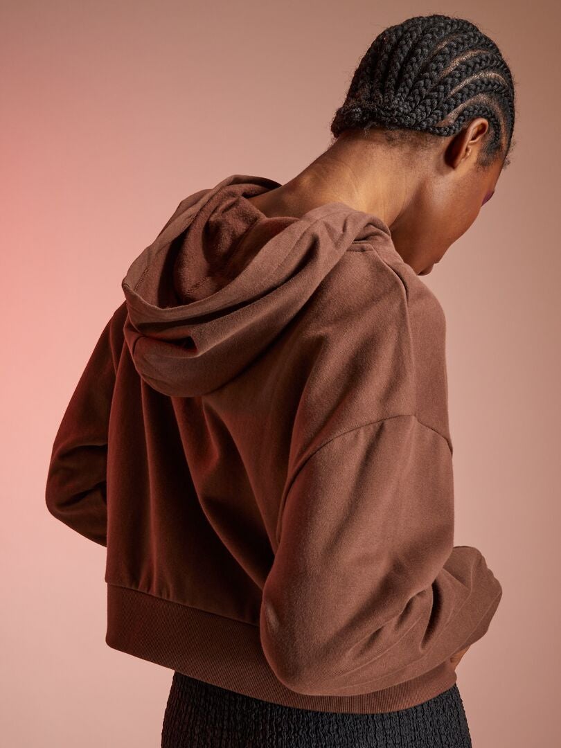 Sweat à capuche crop top - brun foncé - Kiabi - 6.00€