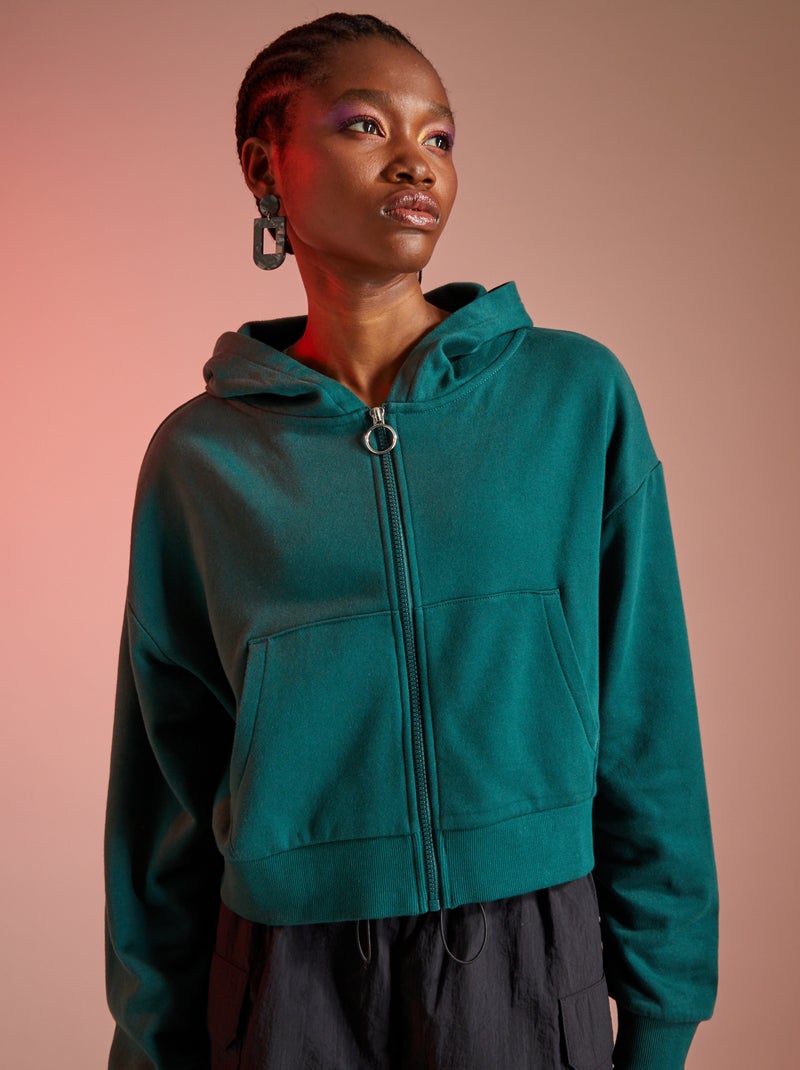 Sweat à capuche crop top - Vert foncé - 6.00€ - Kiabi