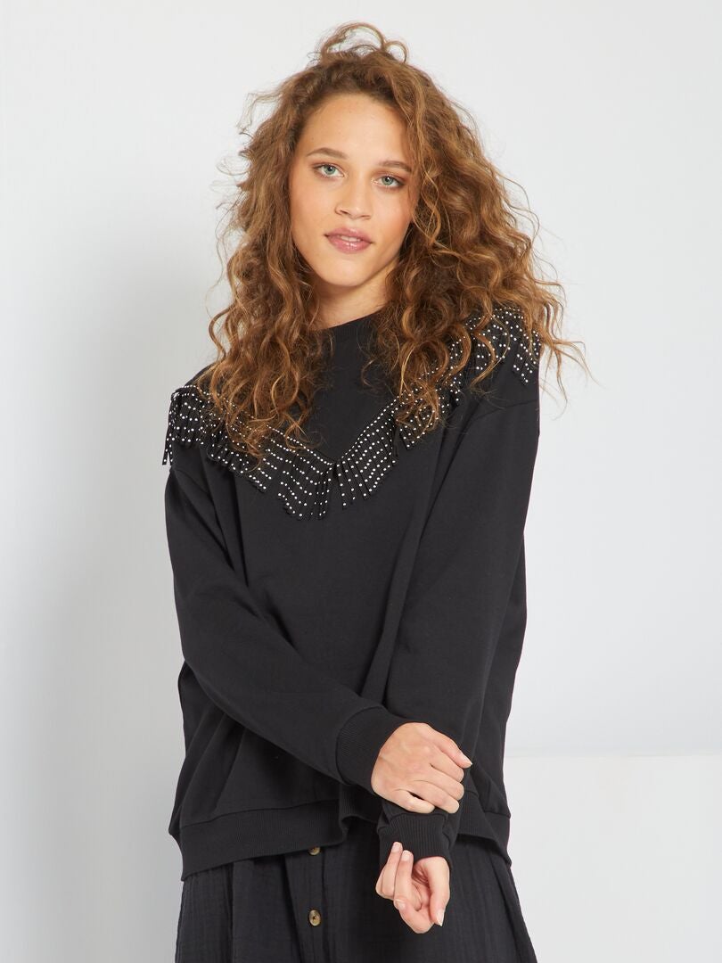 Sweat à franges strass - noir - Kiabi - 22.00€