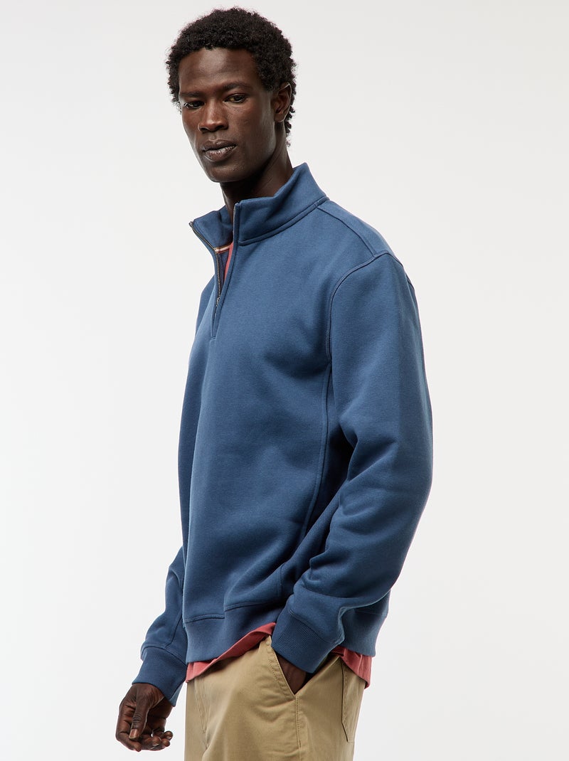 Sweat camionneur avec col montant zippé - Bleu - Homme - 14.30€ - Kiabi