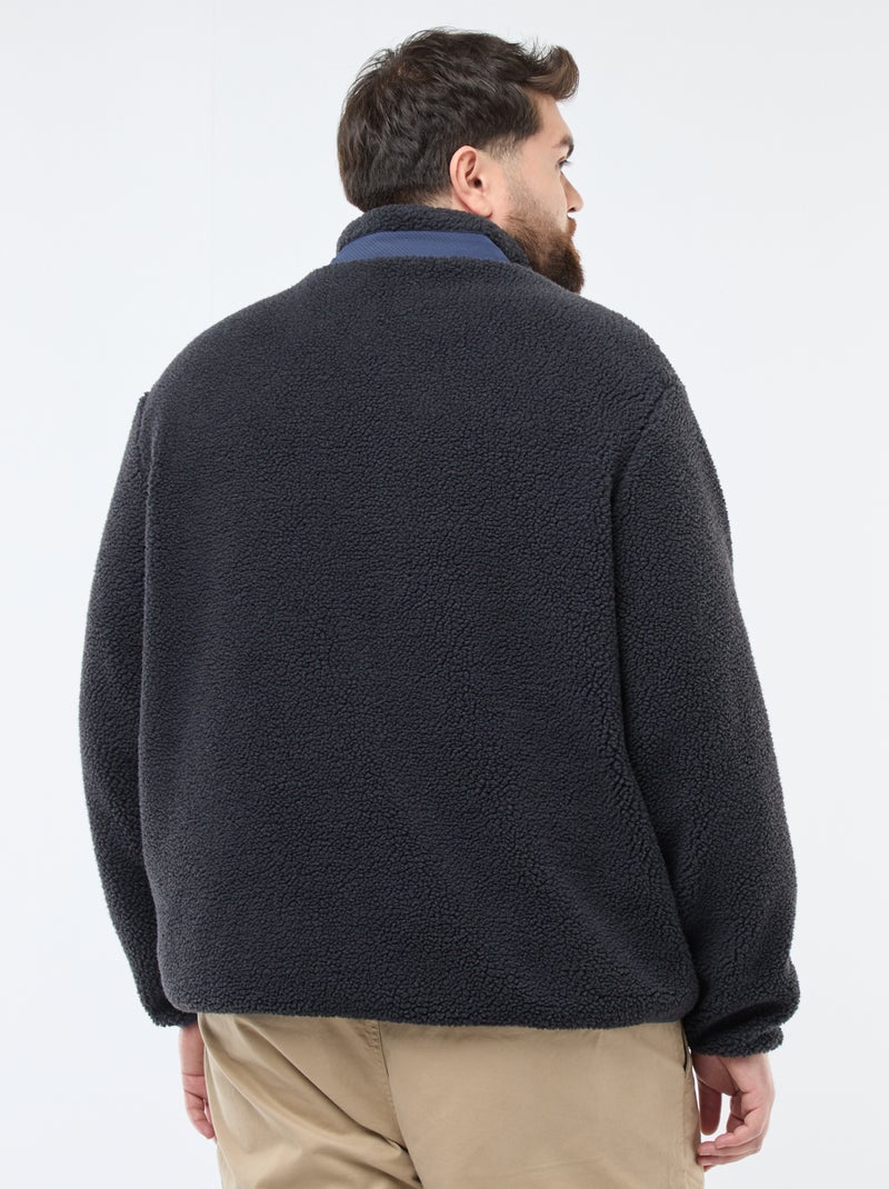 Sweat effet moutonné zippé bicolore - Noir - Grandes tailles - Homme ...