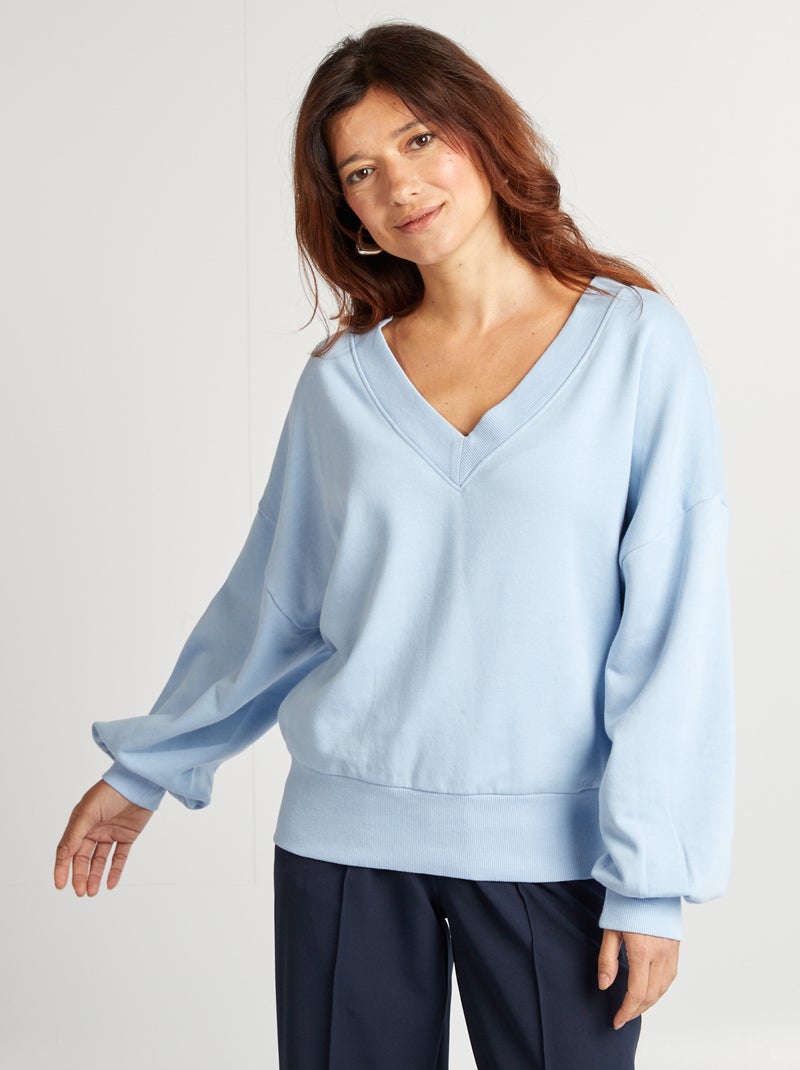 Sweat en molleton à col V - BLEU - Femme - 4.50€ - Kiabi