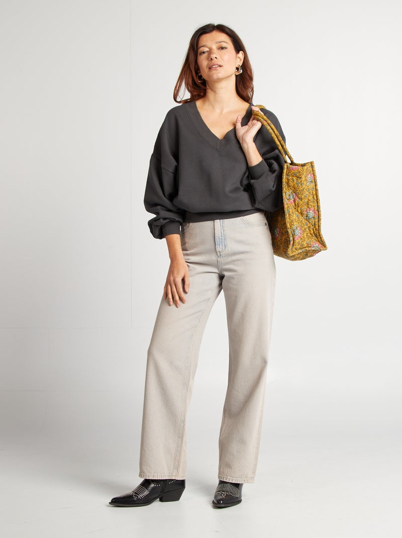 Sweat en molleton à col V - NOIR - Femme - 6.00€ - Kiabi