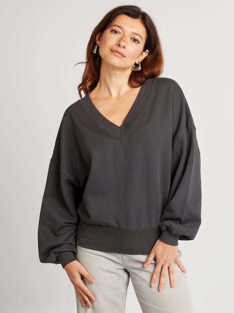 Sweat en molleton à col V - NOIR - Femme - 6.00€ - Kiabi