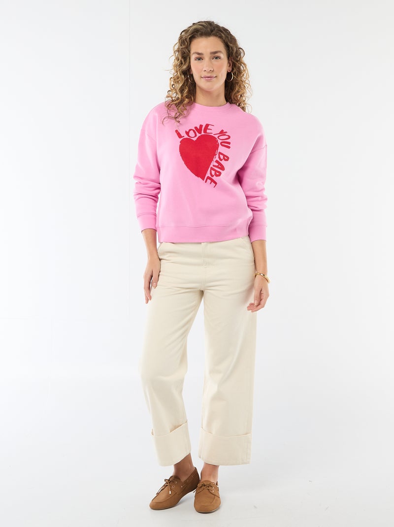 Sweat en molleton à message - Rose - Femme - 10.00€ - Kiabi