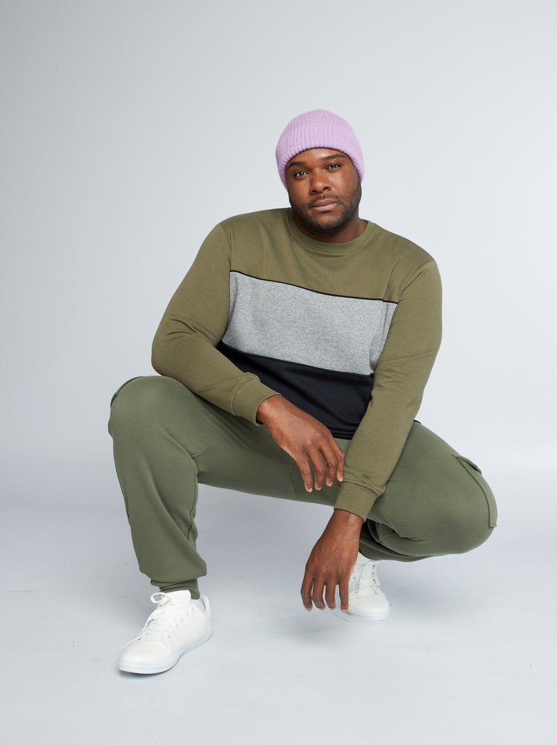 Sweat en molleton gratté colorblock - Kaki - Grandes tailles - 22.00€ - Kiabi