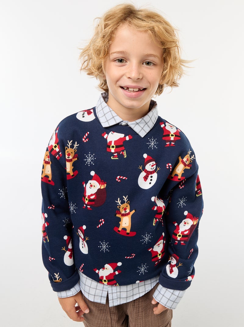 Sweat en molleton imprimé Noël - Bleu - Garçon - 12.00€ - Kiabi