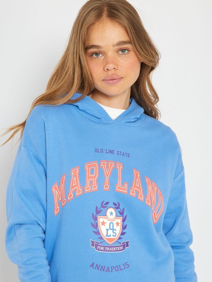 Sweat esprit campus à capuche - Bleu - Kiabi - 9.00€