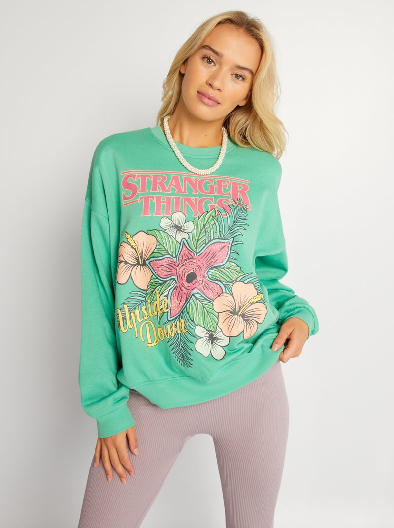 Sweat 'Stranger Things' à col rond - Vert - Kiabi - 22.00€