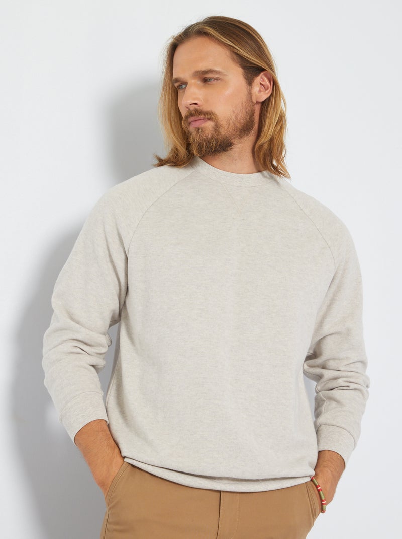 Sweat uni en maille douce - beige chiné - 15.00€ - Kiabi