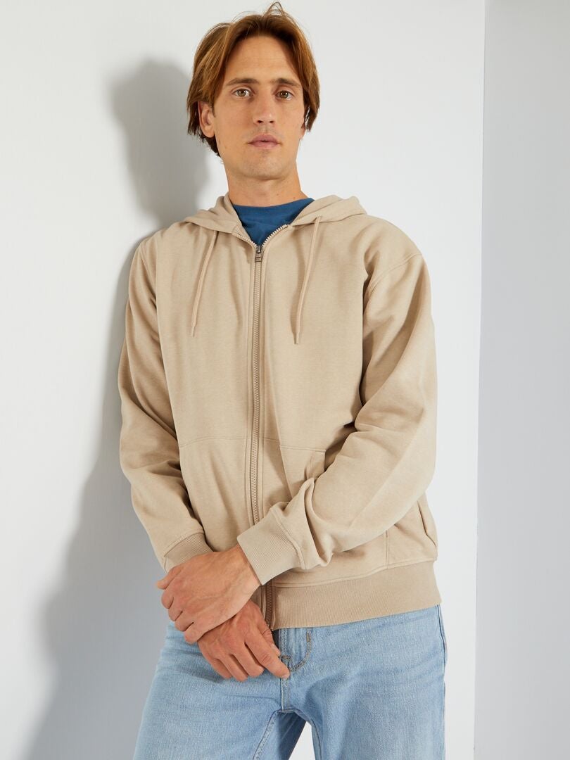 Sweat zippé à capuche - beige - Kiabi - 7.50€