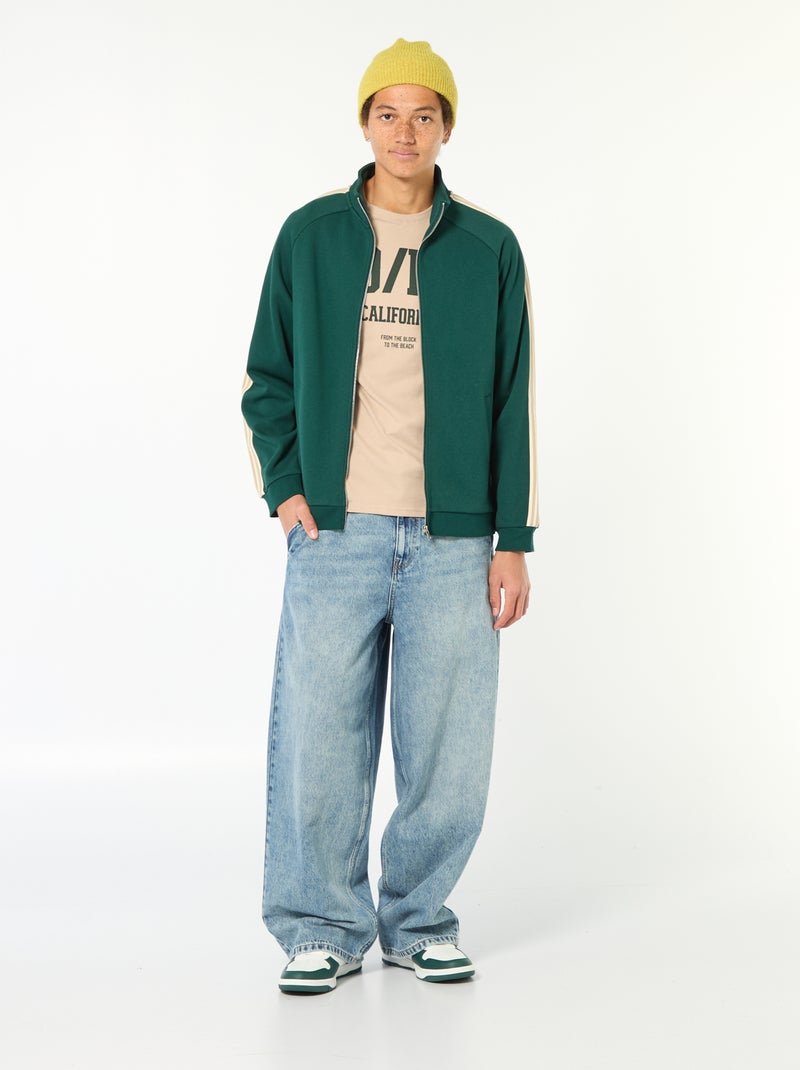 Sweat zippé avec bande sur le côté - Vert - Ado garçon - 22.00€ - Kiabi