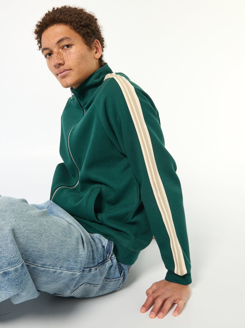 Sweat zippé avec bande sur le côté - Vert - Ado garçon - 22.00€ - Kiabi