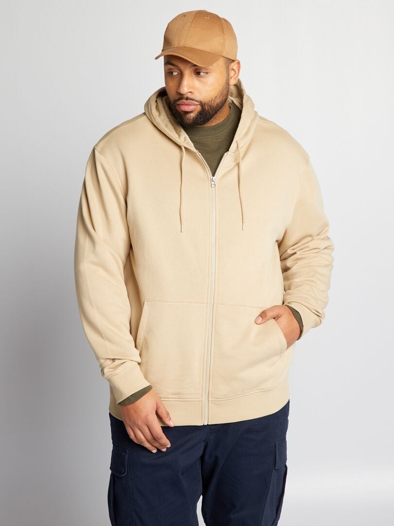 Sweat zippé en molleton à capuche - Beige - Kiabi - 20.00€