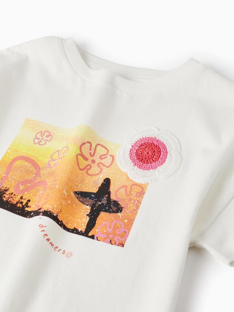 T Shirt à Manches Courtes Avec Broderies Pour Fille Manches Courtes The
