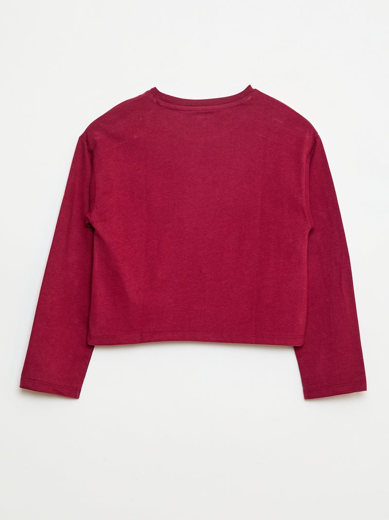 T-shirt à manches longues brodé - Rouge - Fille - 3.85€ - Kiabi