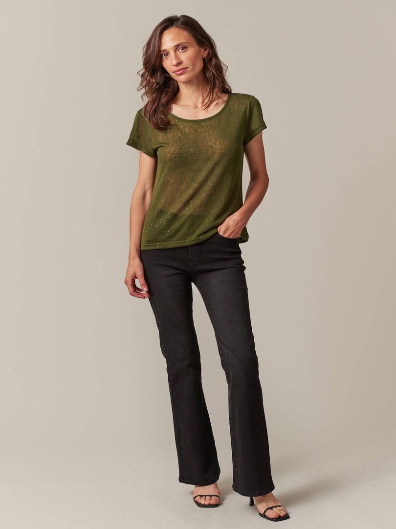 T-shirt col rond en jersey effet lin et pailleté 'Deeluxe' - Kaki ...