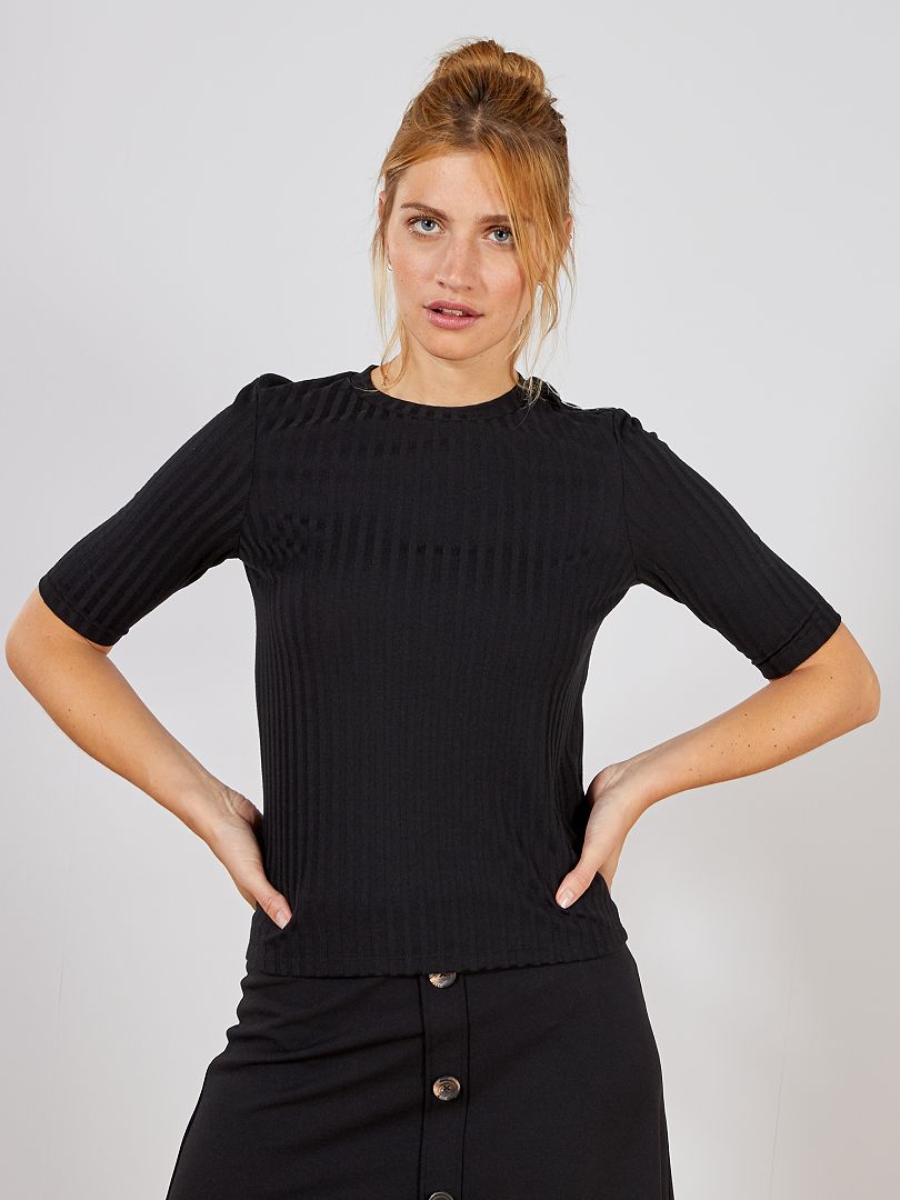 T-shirt en côtes - noir - Kiabi - 10.00€