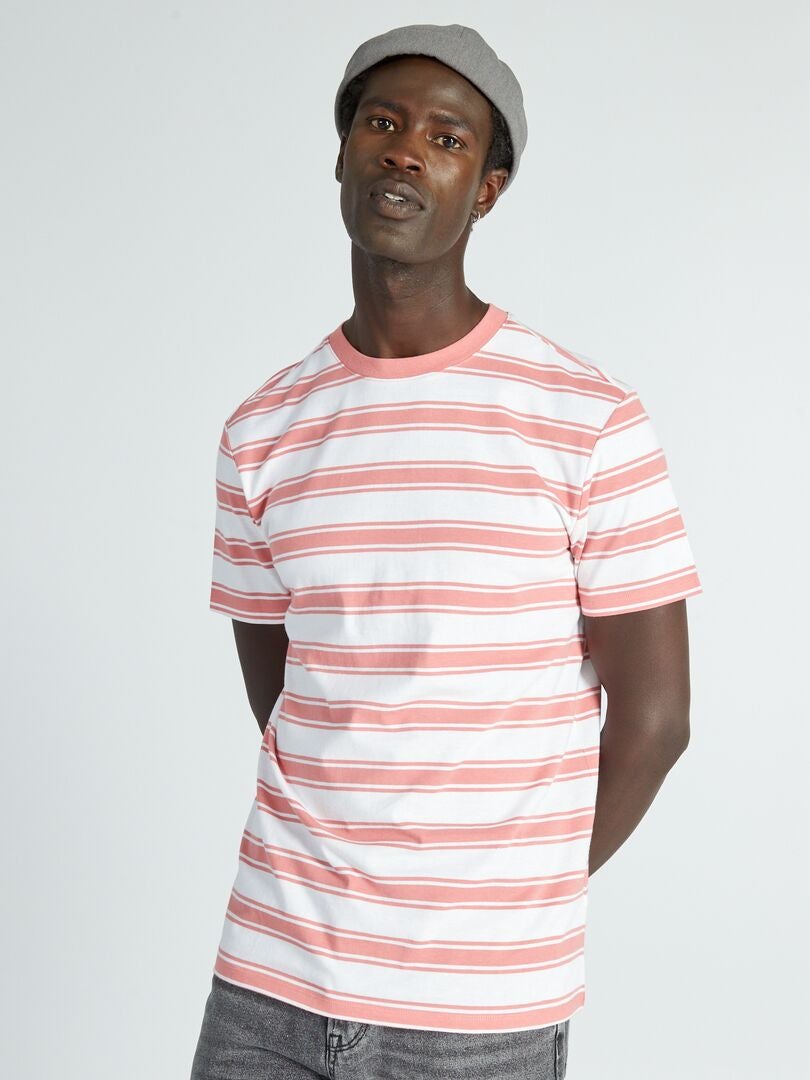 T-shirt en jersey à rayures - rose - Kiabi - 9.00€