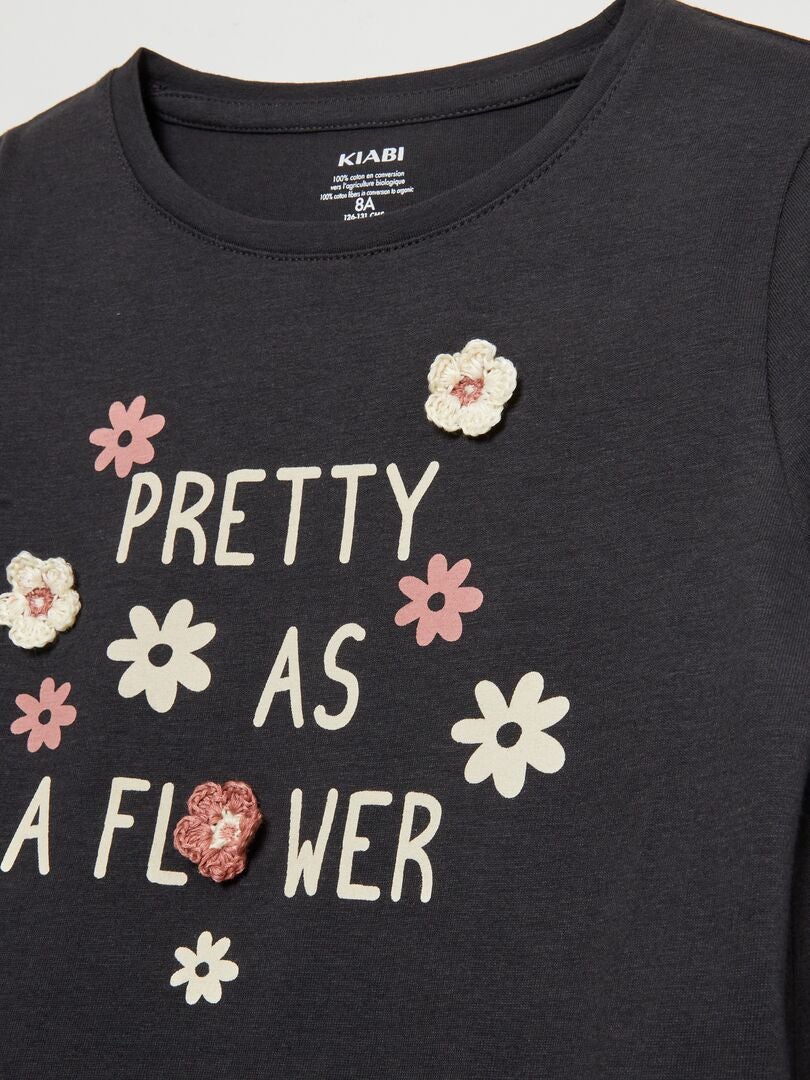 T-shirt en jersey 'pretty as a flower' - Noir - Kiabi - 6.00€